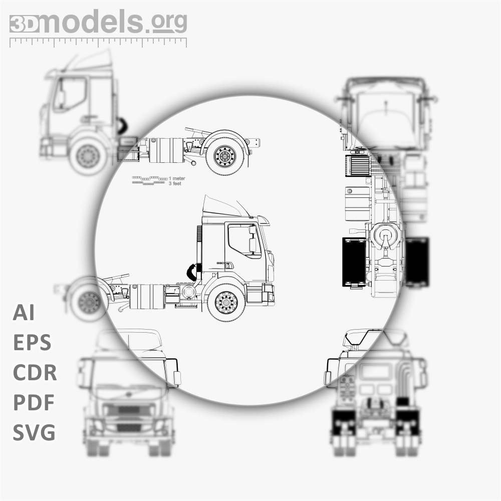 Volvo VM 330 Tractor Truck 3-axle 2017 Vector Blueprint - 3DModels.org