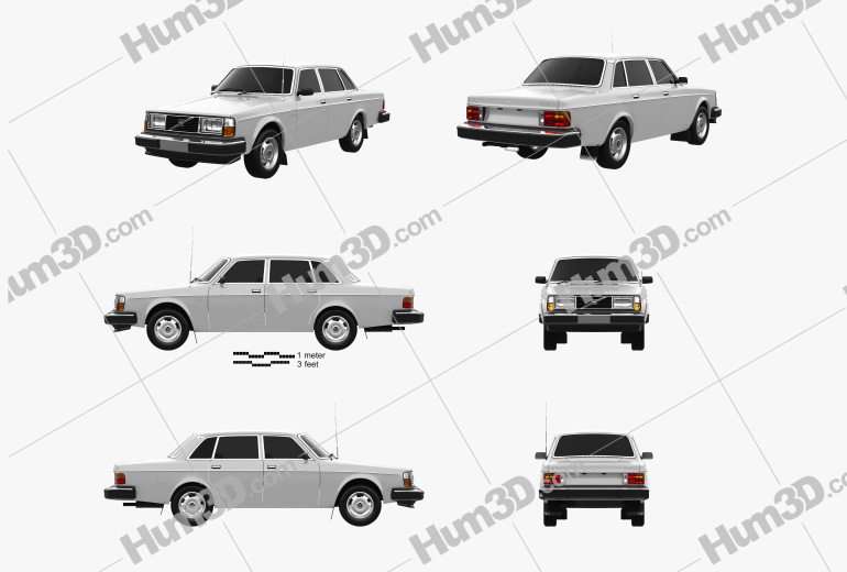 Volvo 244 1993 Blueprint Template - 3DModels.org