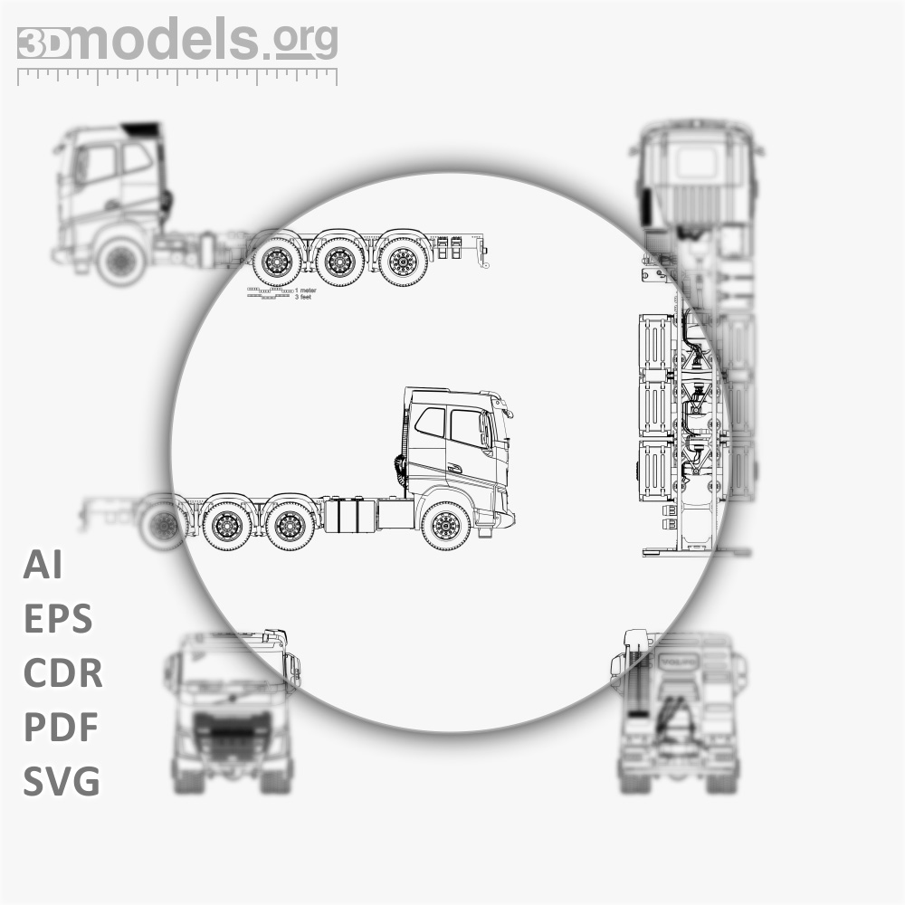 Volvo FH Chassis Truck 4-axle 2019 Vector Blueprint - 3DModels.org