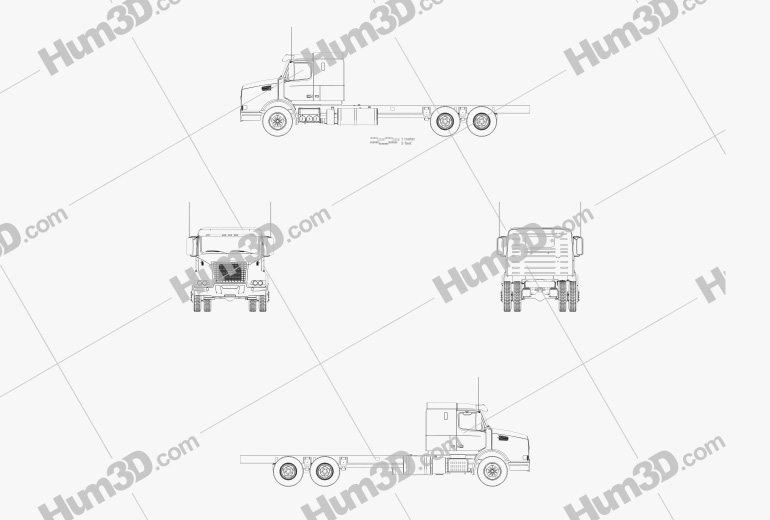 Volvo VHD Axle Back Sleeper Cab Tractor Truck 2005 Blueprint - 3DModels.org