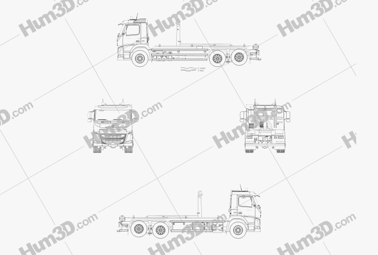 Volvo FM 410 Skip Loader Truck 2014 Blueprint - 3DModels.org