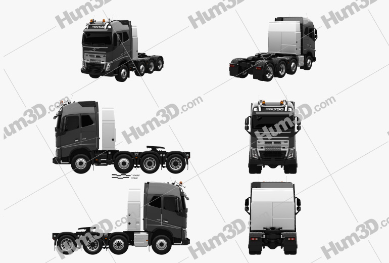 Volvo FH 750 Globetrotter Cab Tractor Truck 4-axle 2017 Blueprint ...