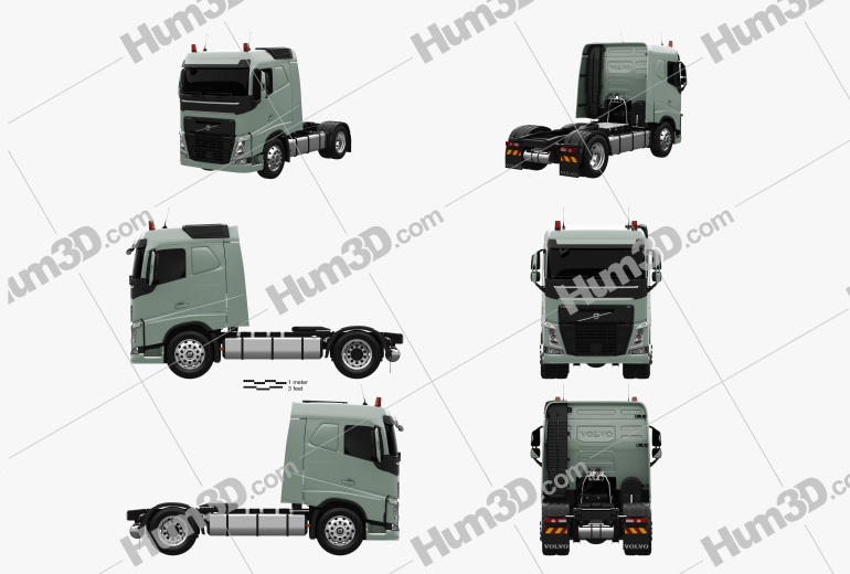 Volvo FH 420 Sleeper Cab Tractor Truck 2-axle 2015 Blueprint Template ...