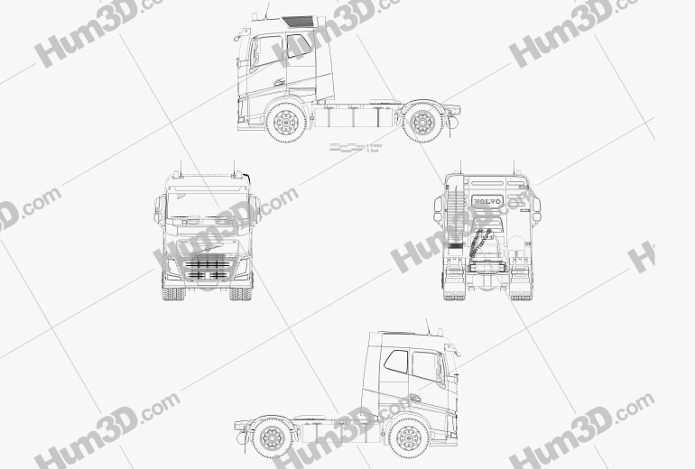 Volvo FH 420 Sleeper Cab Tractor Truck 2-axle 2015 Blueprint - 3DModels.org