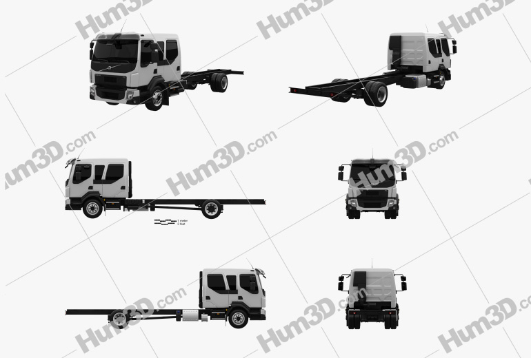 Volvo FL Crew Cab Chassis Truck 2018 Blueprint Template - 3DModels.org