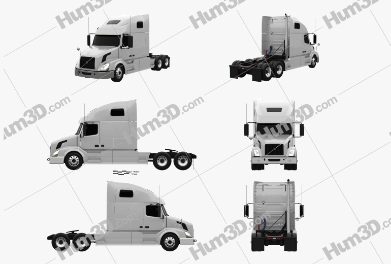 Volvo VNL (670) Camión Tractor 2014 Plantilla de Plano - 3DModels.org