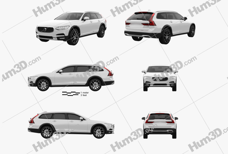 Volvo V90 T6 Cross Country 2019 Blueprint Template - 3DModels.org