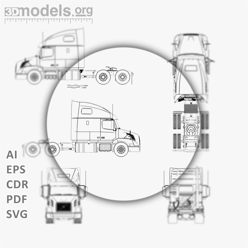 Volvo VNL (610) Tractor Truck 2014 Vector Blueprint - 3DModels.org