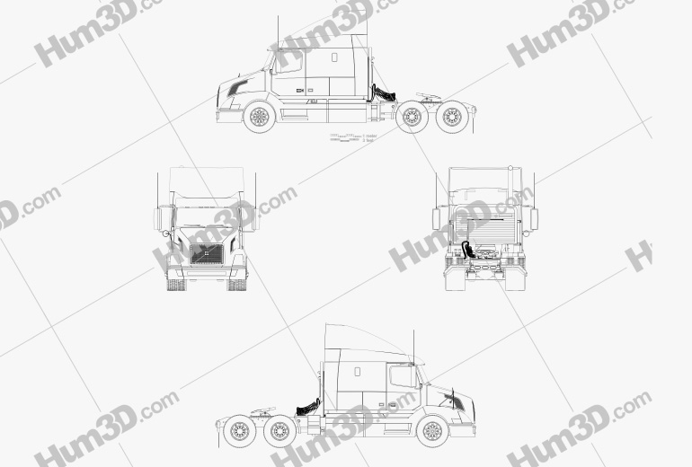 Volvo VNL (630) Tractor Truck 2014 Blueprint - 3DModels.org