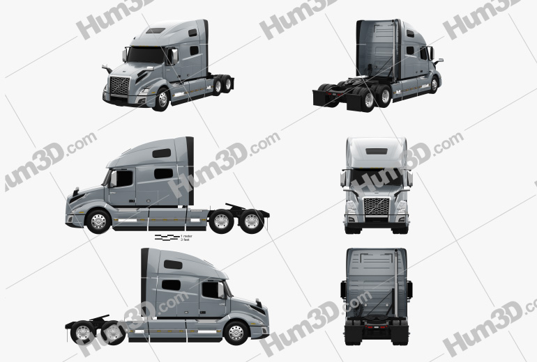 Volvo VNL (760) Tractor Truck 2020 Blueprint Template - 3DModels.org