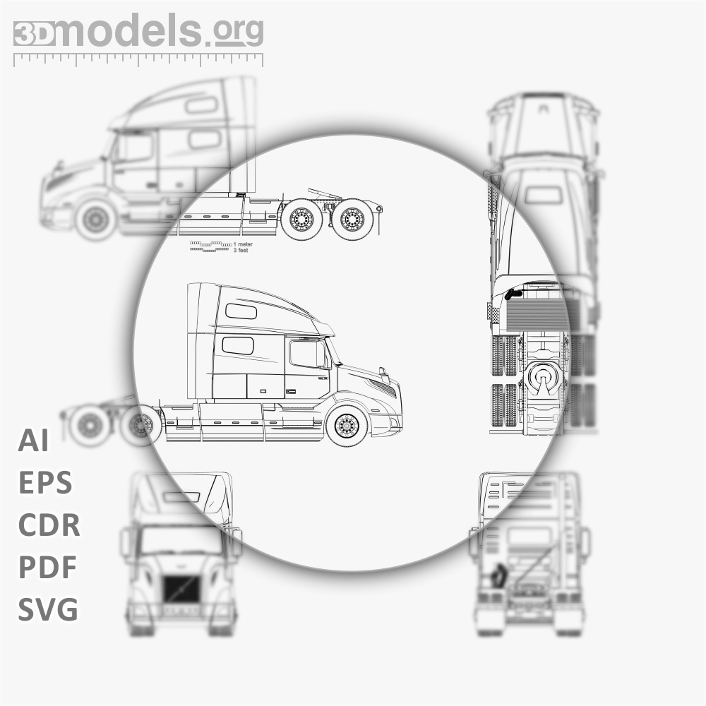 Volvo VNL (760) Tractor Truck 2020 Vector Blueprint - 3DModels.org