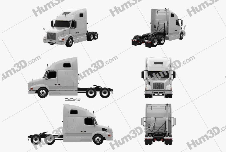 Volvo VNL (670) Tractor Truck 2014 Blueprint Template - 3DModels.org
