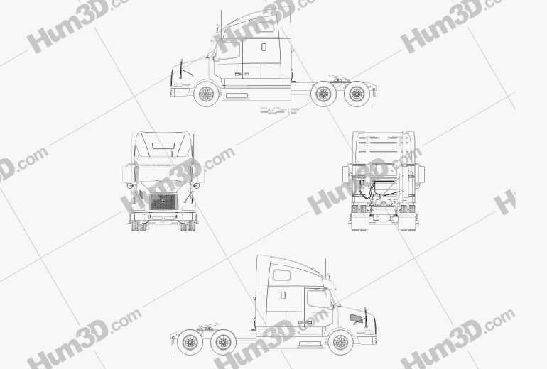 Volvo VNL (670) Tractor Truck 2014 Blueprint - 3DModels.org