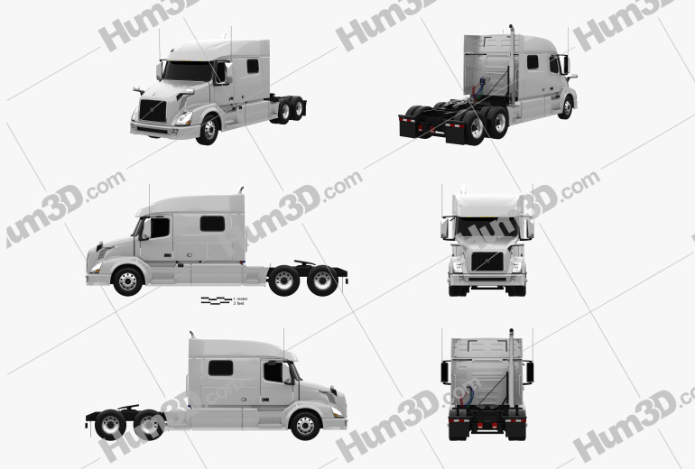Volvo VNL Low Roof Sleeper Cab Tractor Truck 2014 Blueprint Template ...
