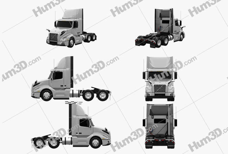 Volvo VNL Day Cab Tractor Truck 2022 Blueprint Template - 3DModels.org