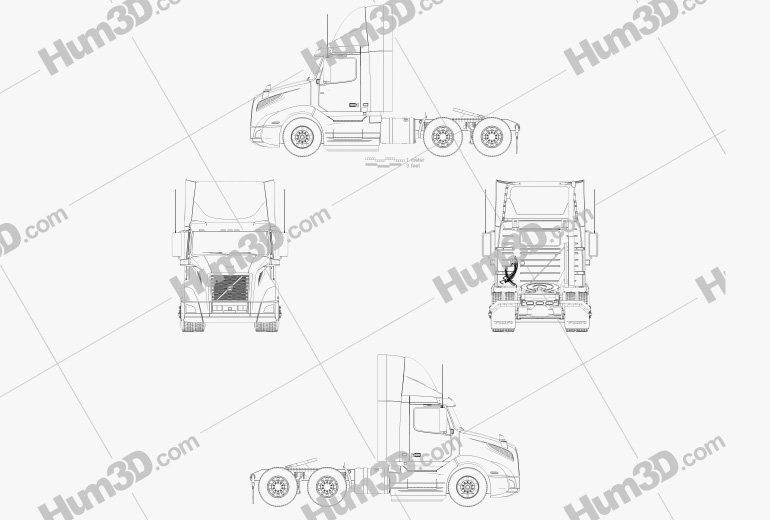 Volvo VNL Day Cab Camion Trattore 2022 Blueprint - 3DModels.org