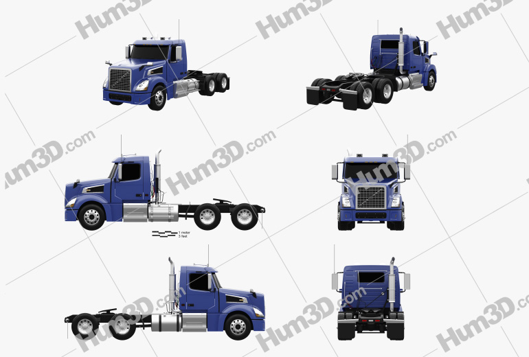 Volvo VNL VT64T 800 Day Cab Tractor Truck 2014 Blueprint Template ...