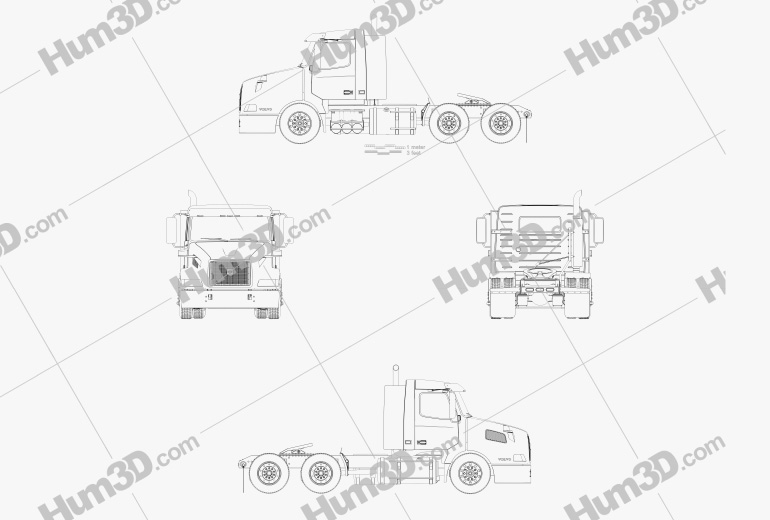 Volvo VNL WIA64T Day Cab Camion Tracteur 2004 Blueprint - 3DModels.org