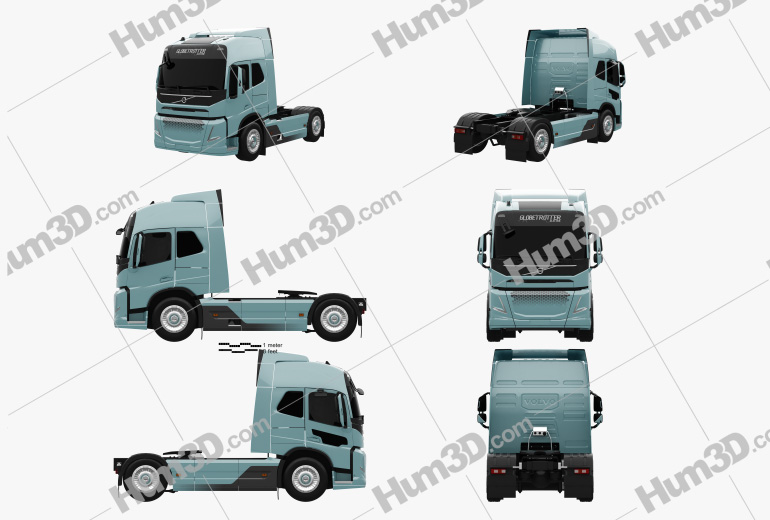 Volvo Electric Tractor Truck 2020 Blueprint Template - 3DModels.org