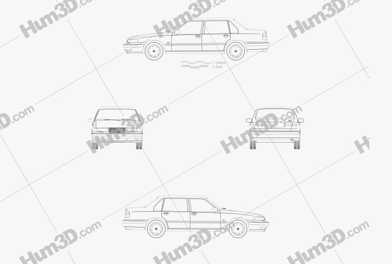 Volvo 960 sedan 1998 Blueprint - 3DModels.org