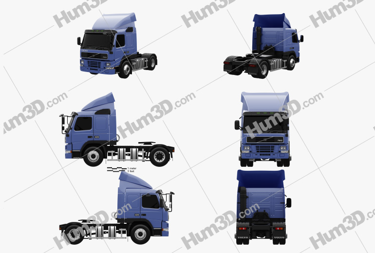 Volvo FM12 420 Sleeper Cab Tractor Truck 2005 Blueprint Template ...