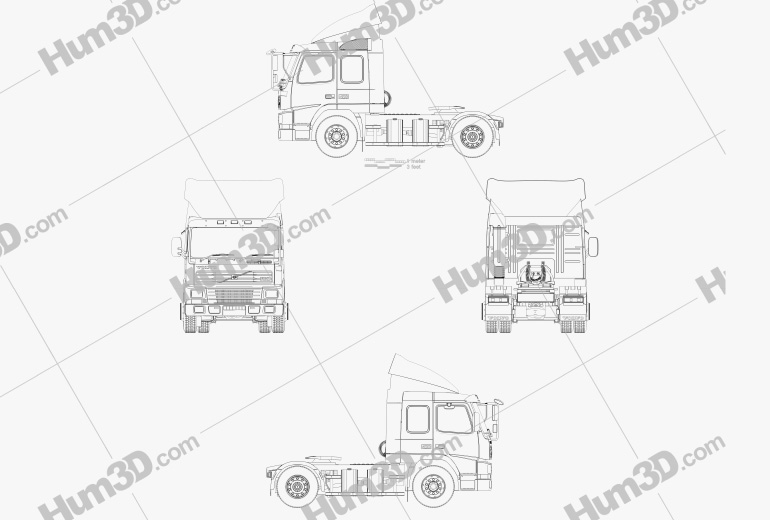 Volvo FM12 420 Sleeper Cab Tractor Truck 2005 Blueprint - 3DModels.org