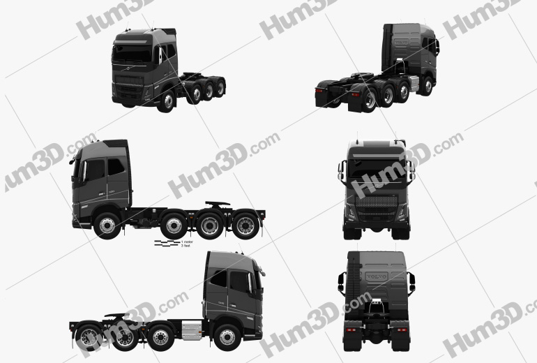 Volvo FH500 Globetrotter Cab Tractor Truck 4-axle 2022 Blueprint ...
