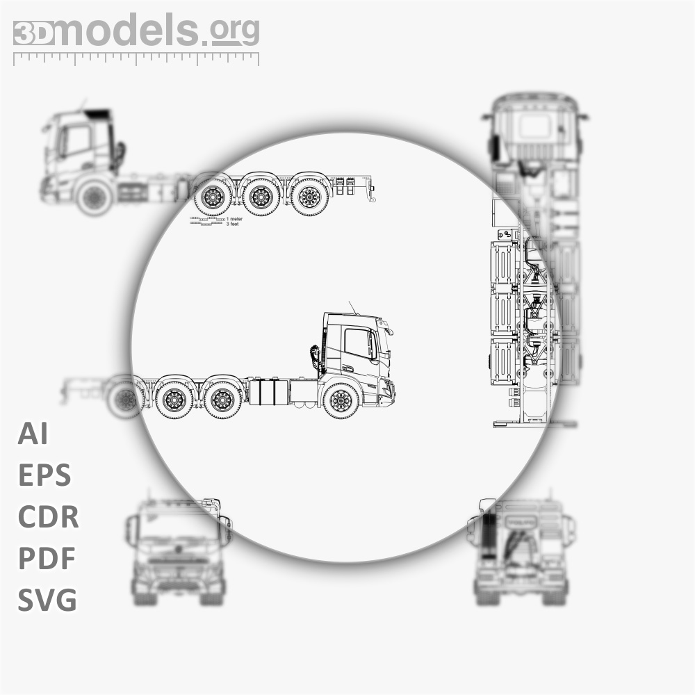 Volvo FMX Day Cab Chassis Truck 4-axle 2023 Vector Blueprint - 3DModels.org