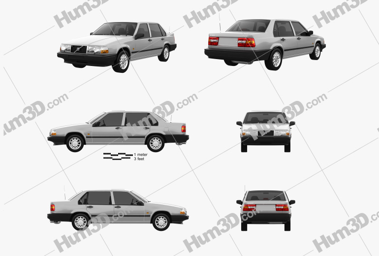 Volvo 940 1998 Blueprint Template - 3DModels.org
