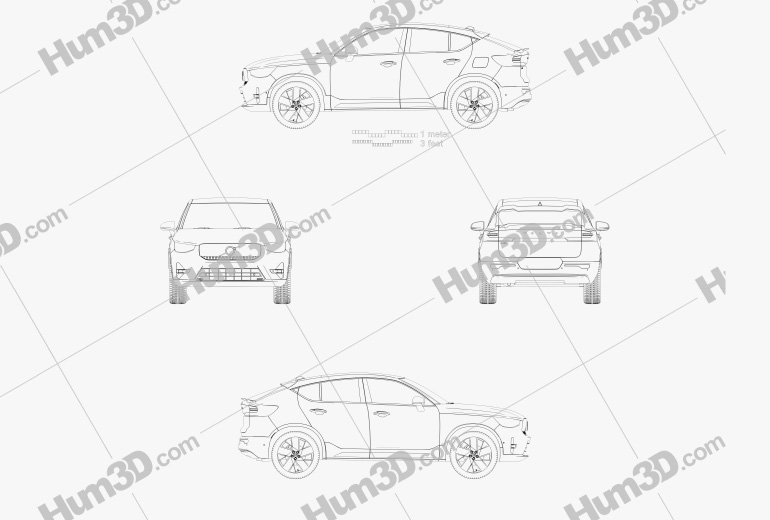 Volvo C40 Recharge 2022 Blueprint - 3DModels.org