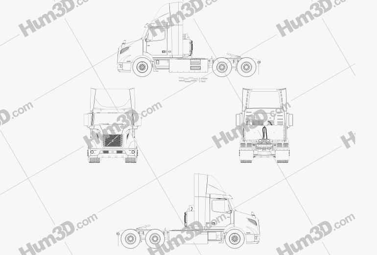 Volvo VNR Electric Tractor Truck 3-axle 2022 Blueprint - 3DModels.org