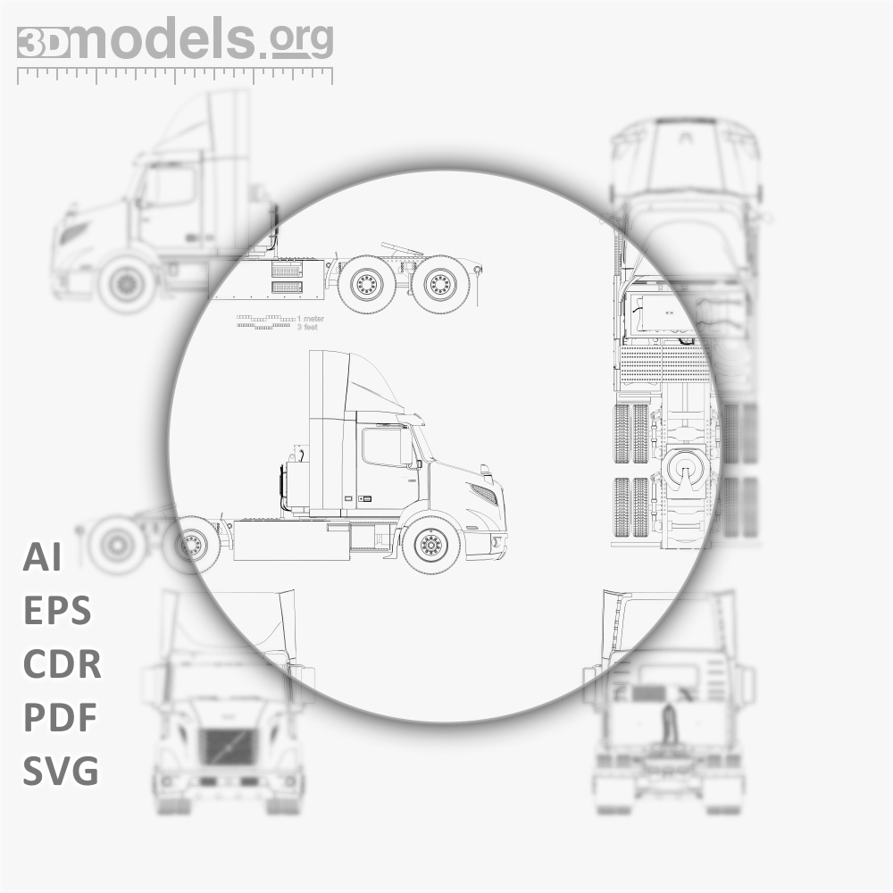 Volvo VNR Electric Tractor Truck 3-axle 2025 Vector Blueprint ...