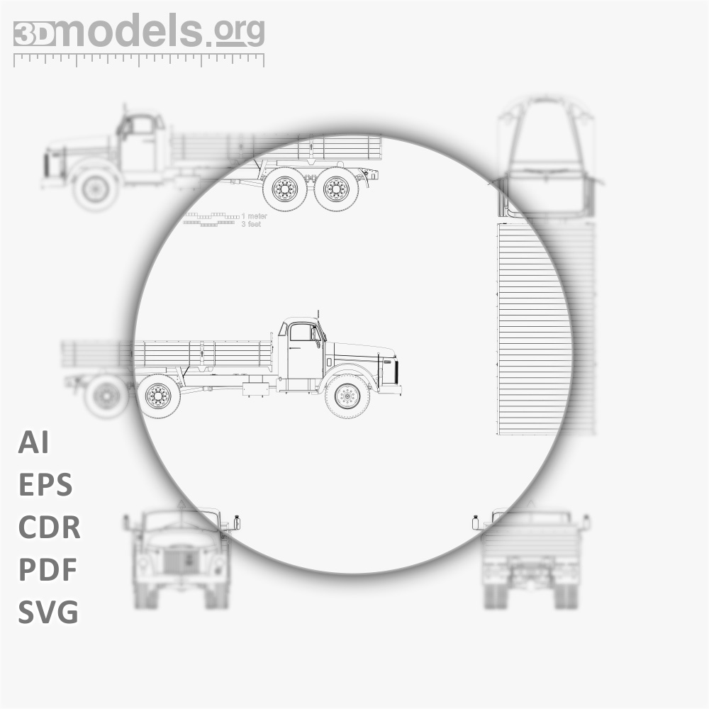 Volvo L395 Titan Flatbed Truck 1957 Vector Blueprint - 3DModels.org