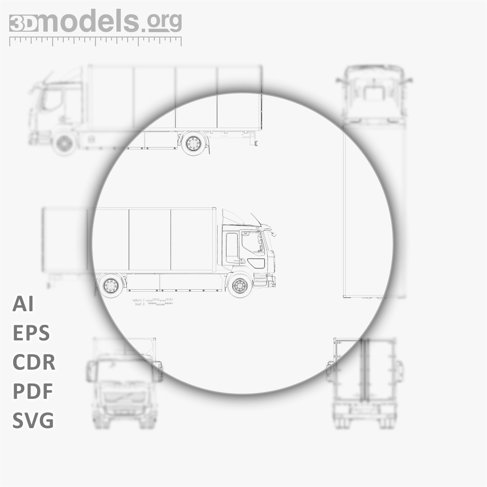 Volvo FL Box Truck Electric 2025 Vector Blueprint - 3DModels.org