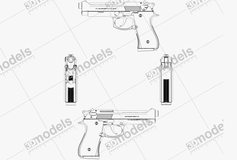 Beretta Blueprint Download in PNG - 3DModels.org