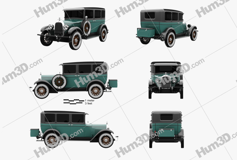 Whippet Model 96 sedan 1927 Blueprint Template - 3DModels.org