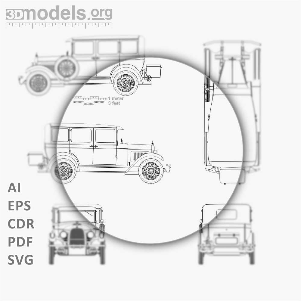 Whippet Model 96 sedan 1927 Vector Blueprint - 3DModels.org