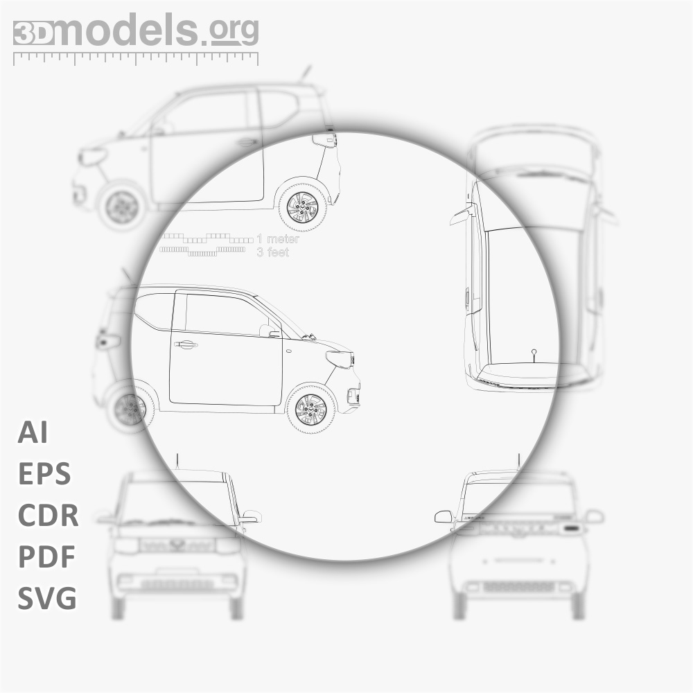 Wuling Hongguang Mini EV 2024 Vector Blueprint - 3DModels.org