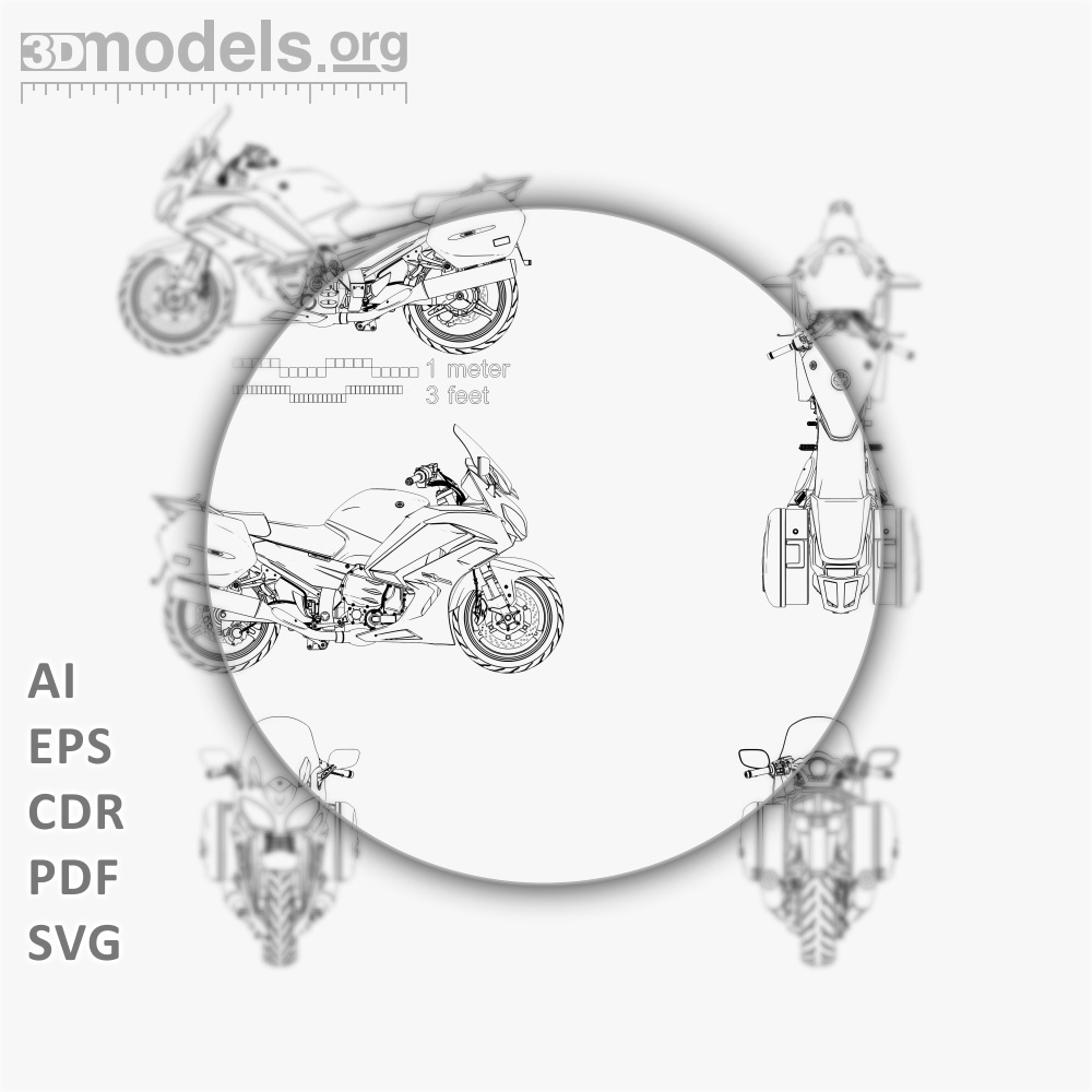 Yamaha FJR1300 ES 2013 Vector Blueprint - 3DModels.org