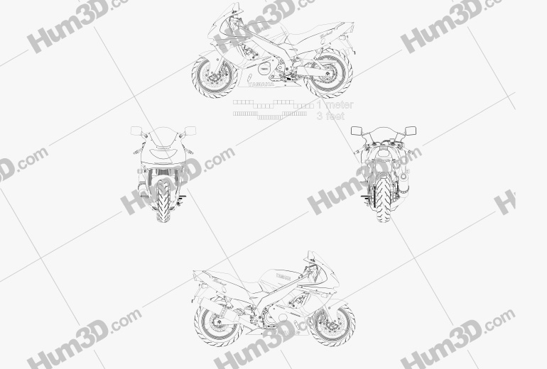 Yamaha YZF600R Thundercat 1994 Blueprint - 3DModels.org