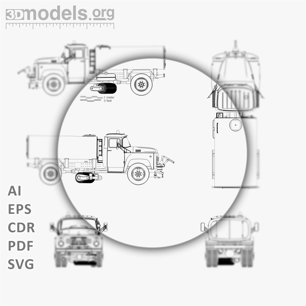 ZIL 130 道路清掃車 1994 ベクター設計図 - 3DModels.org