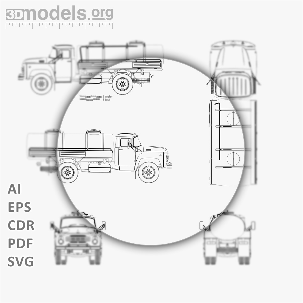 ZIL 130 Tanker Truck 1994 Vector Blueprint - 3DModels.org