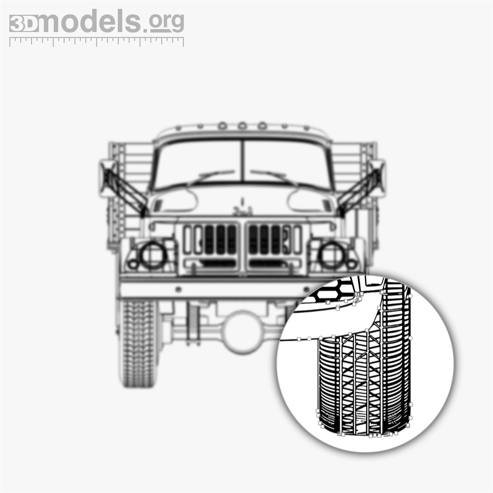 ZIL 131 Flatbed Truck 1966 Vector Blueprint - 3DModels.org