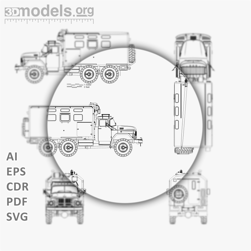 ZiL 131 Camion de l’armée 1966 Plan Vectoriel - 3DModels.org