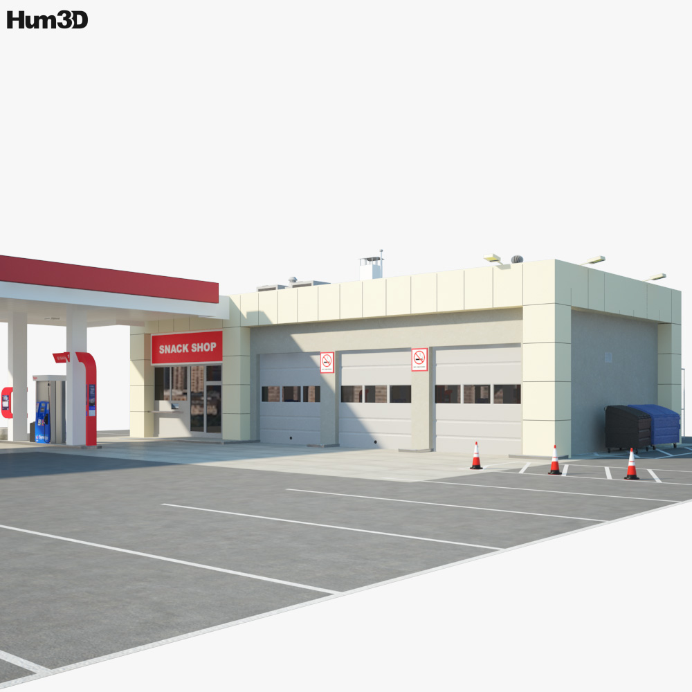 Exxon gas station 3D model - Download Commercial Building on 3DModels.org