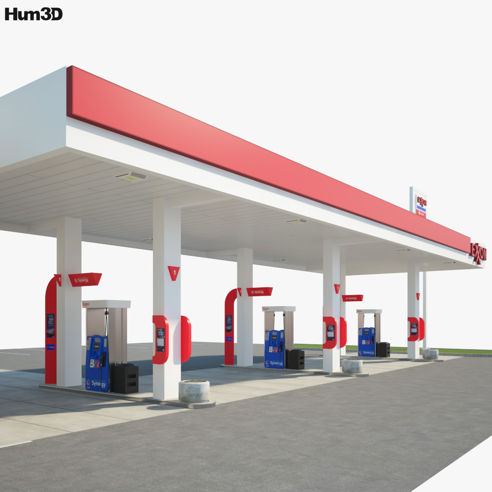 Exxon gas station 3D model - Download Commercial Building on 3DModels.org