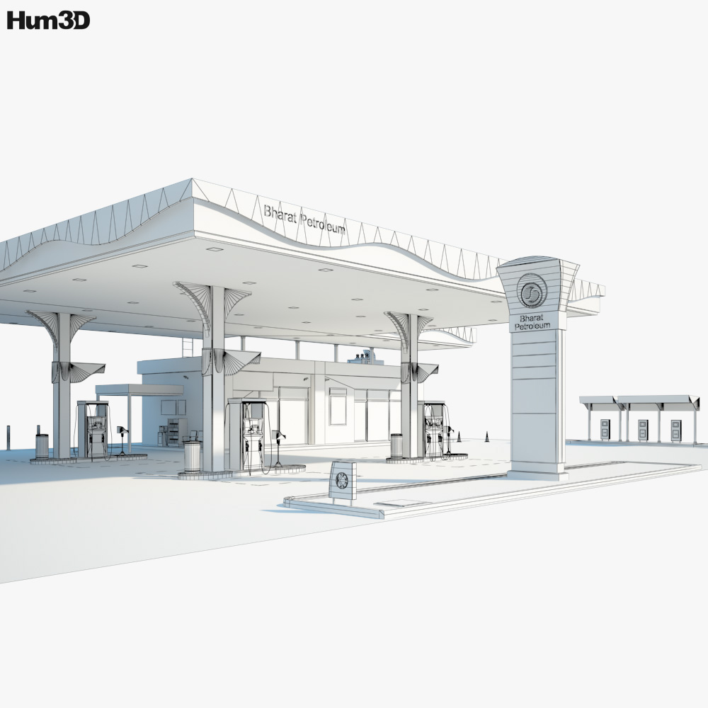 Bharat-Petroleum gas station 3D model - Download Commercial Building on ...