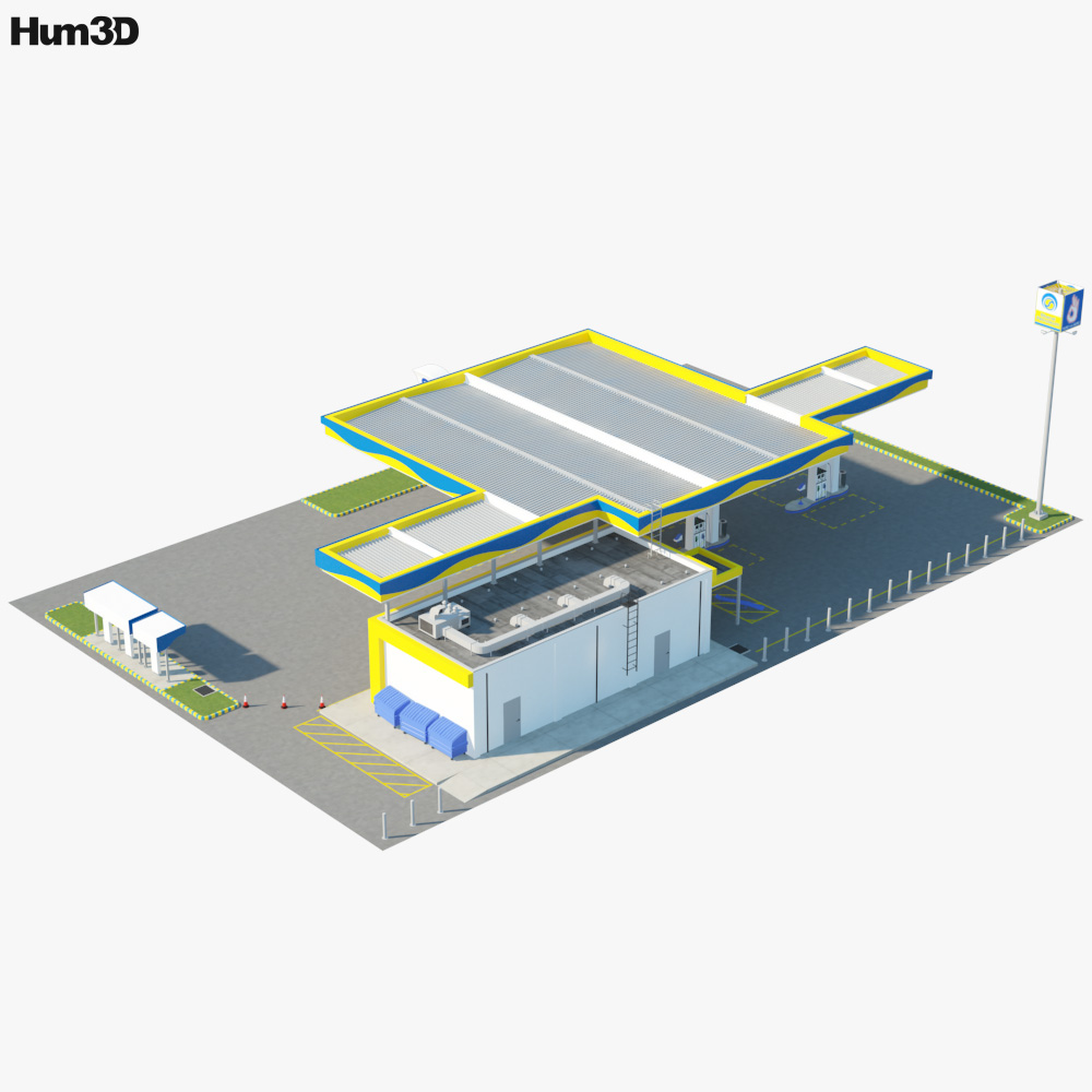 Bharat-Petroleum gas station 3D model - Download Commercial Building on ...