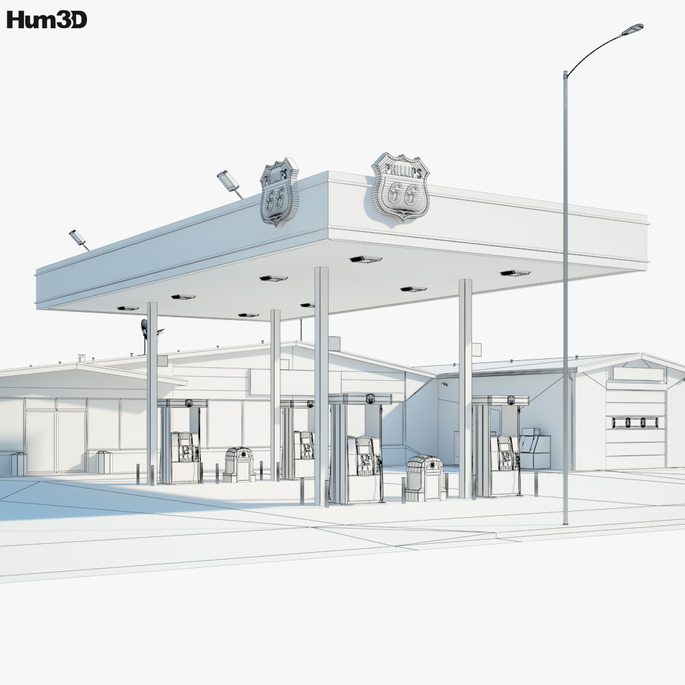 Phillips 66 gas station 3D model - Download Commercial Building on ...