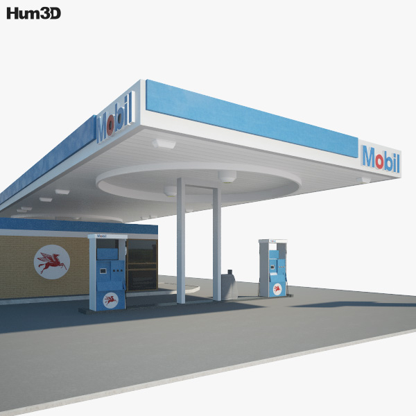 Mobil gas station 001 3D model - Download Commercial Building on ...